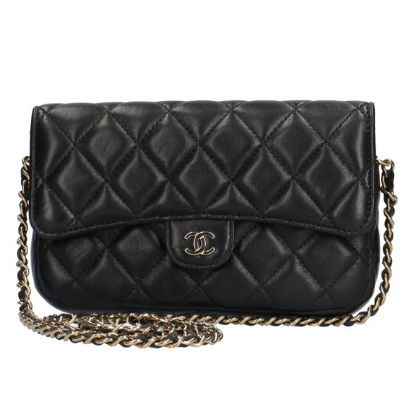 CHANEL | Bags | Chanel Phone Case Matelasse Shoulder Bag Lambskin Black ...